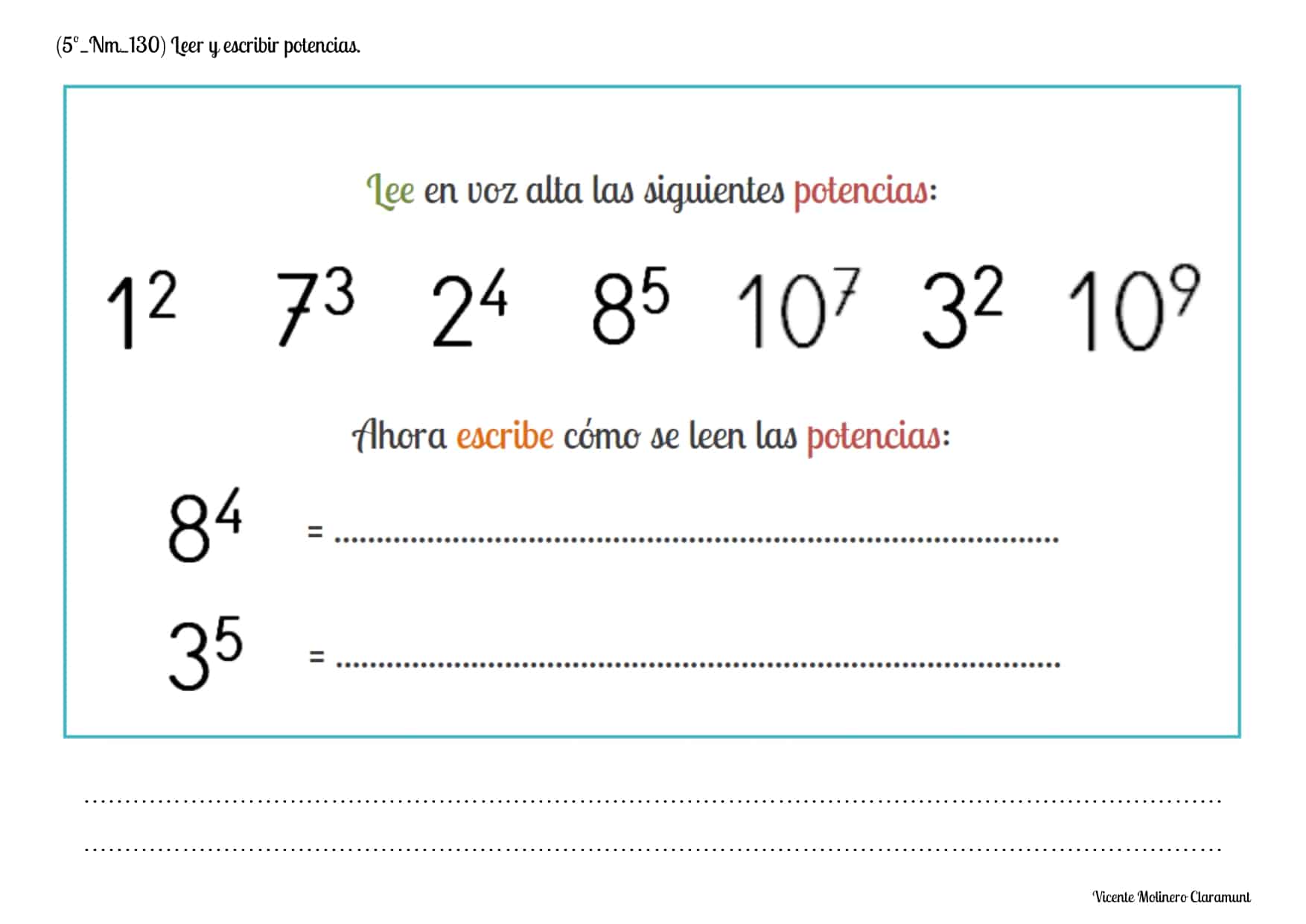 🔢 Leer y Escribir Potencias 🔢 Ejercicios PDF