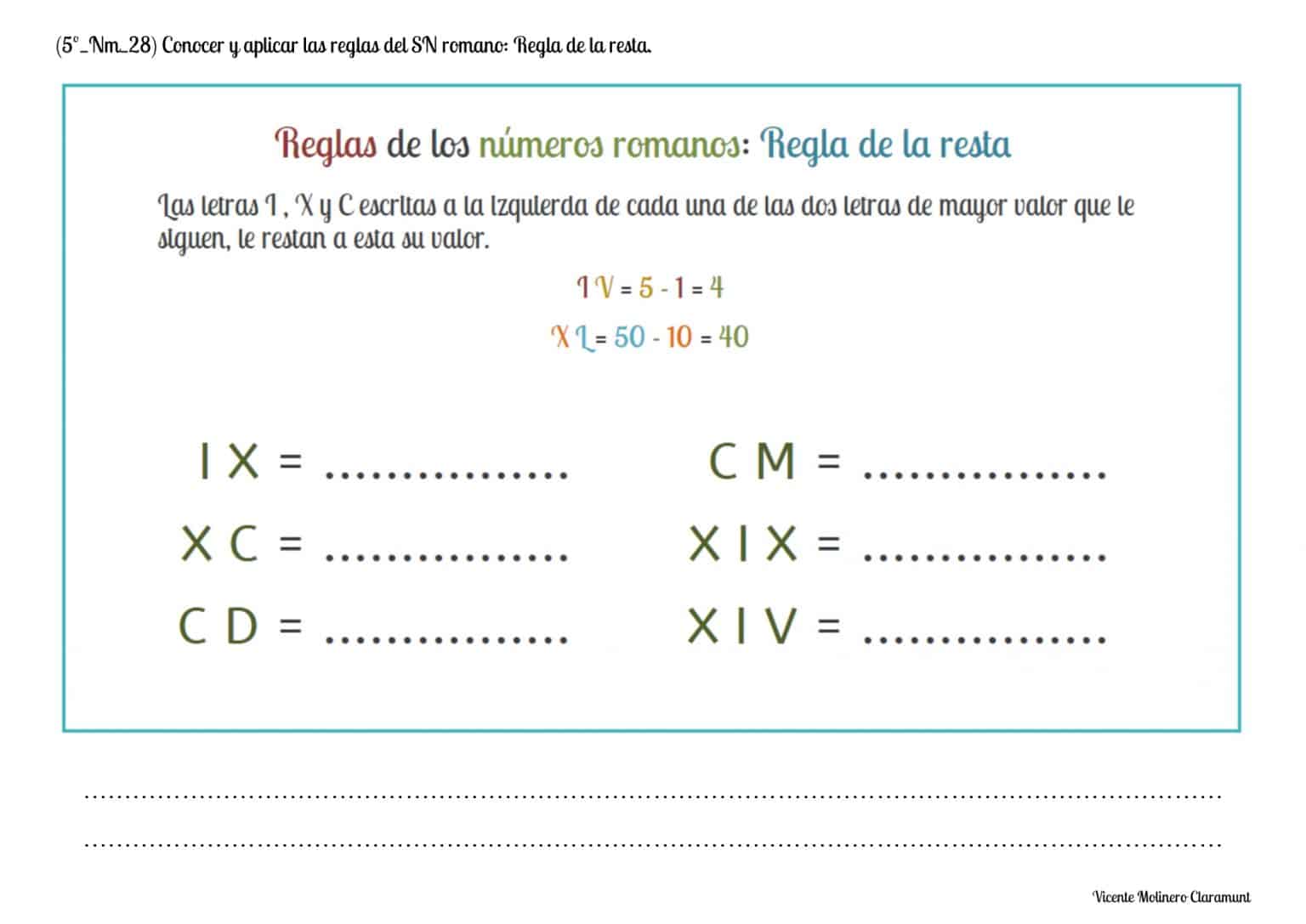 💙 NÚMEROS ROMANOS 💙 Quinto Educación Primaria (10 años)