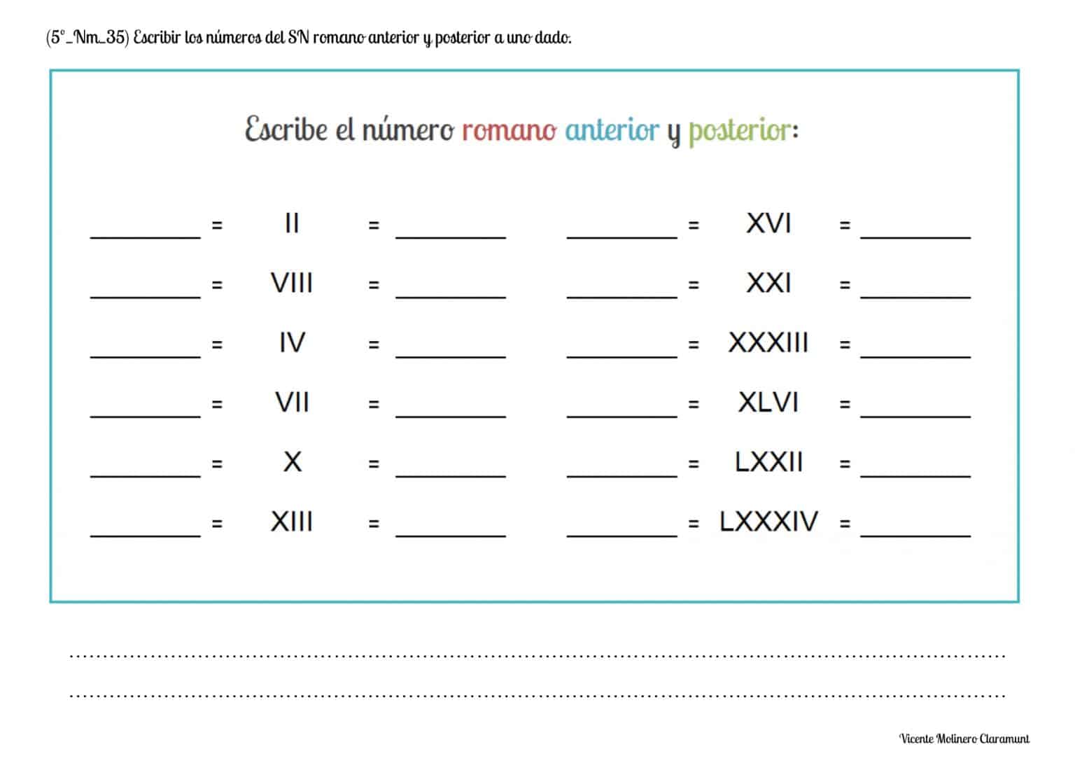 💙 NÚMEROS ROMANOS 💙 Quinto Educación Primaria (10 años)