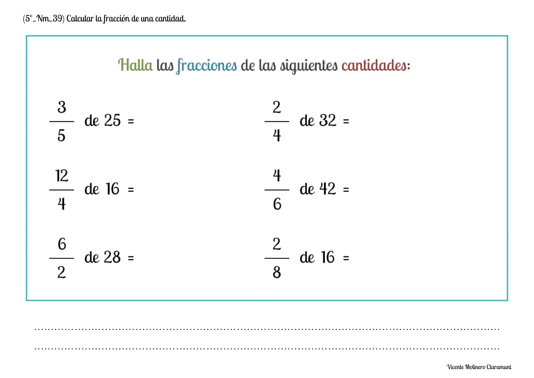 🔢 Calcular la Fracción de un Número 🔢 Ejercicios PDF