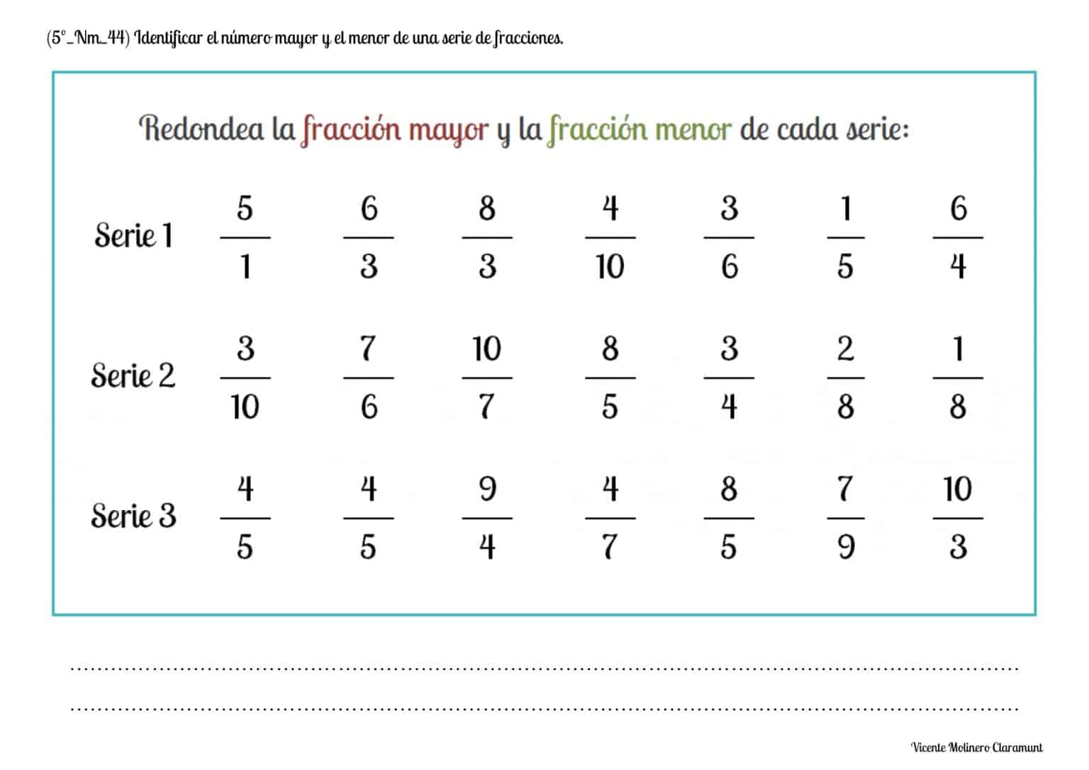 💙 NÚMEROS FRACCIONARIOS 💙 Quinto Educación Primaria (10 años)