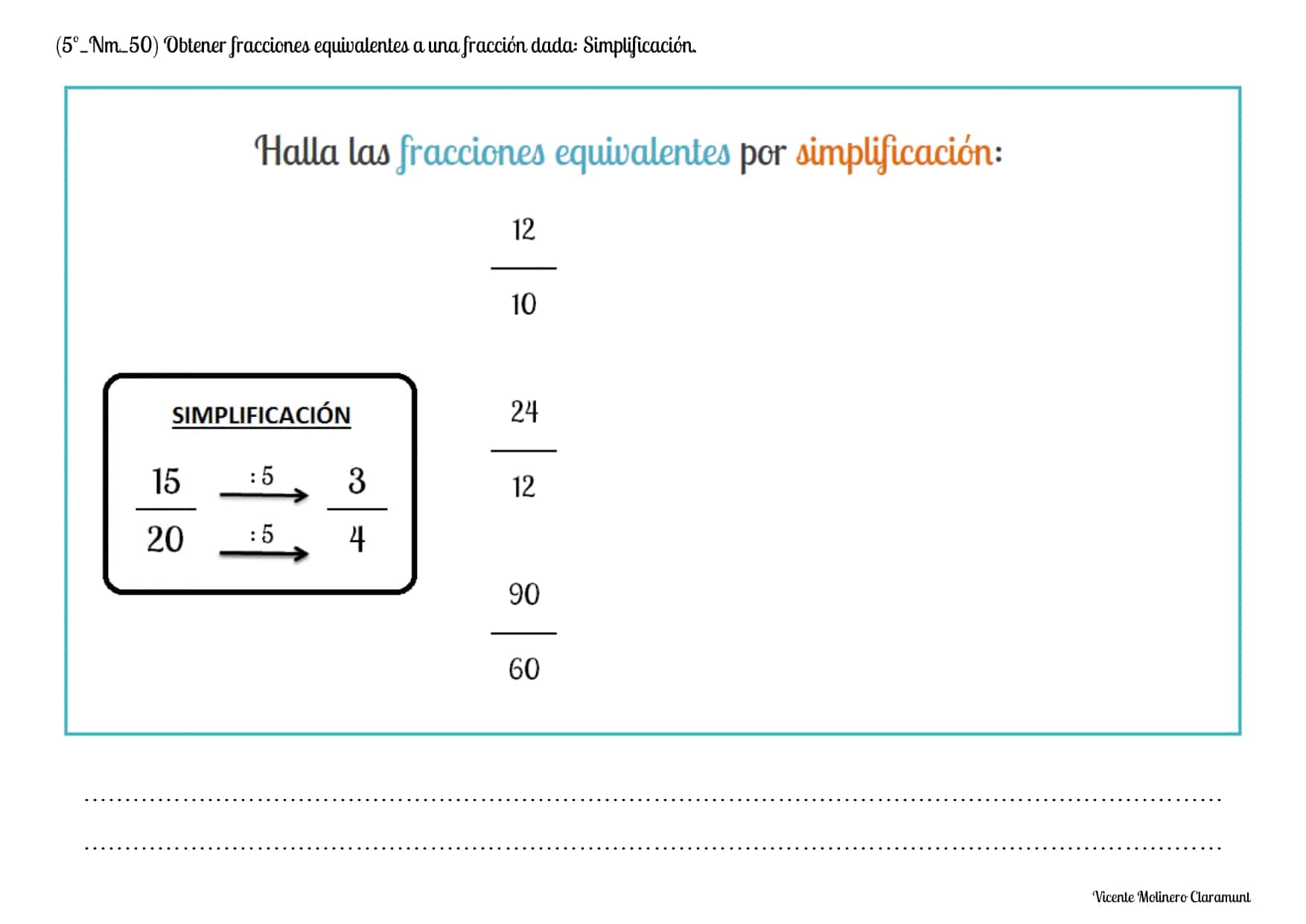 🔢 Fracciones Equivalentes por Simplificación 🔢 Ejercicios PDF