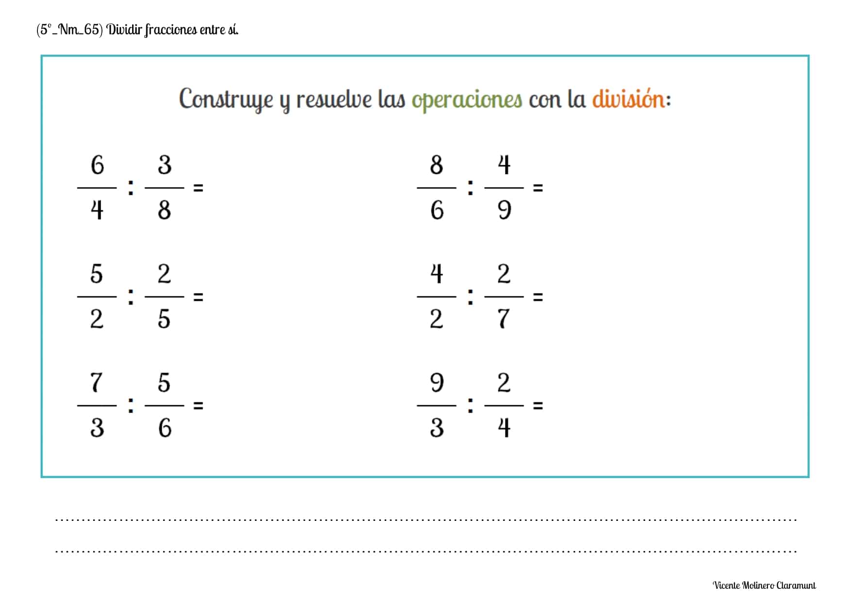 Hojas De Trabajo Para Dividir Fracciones Fracciones Y Decimales