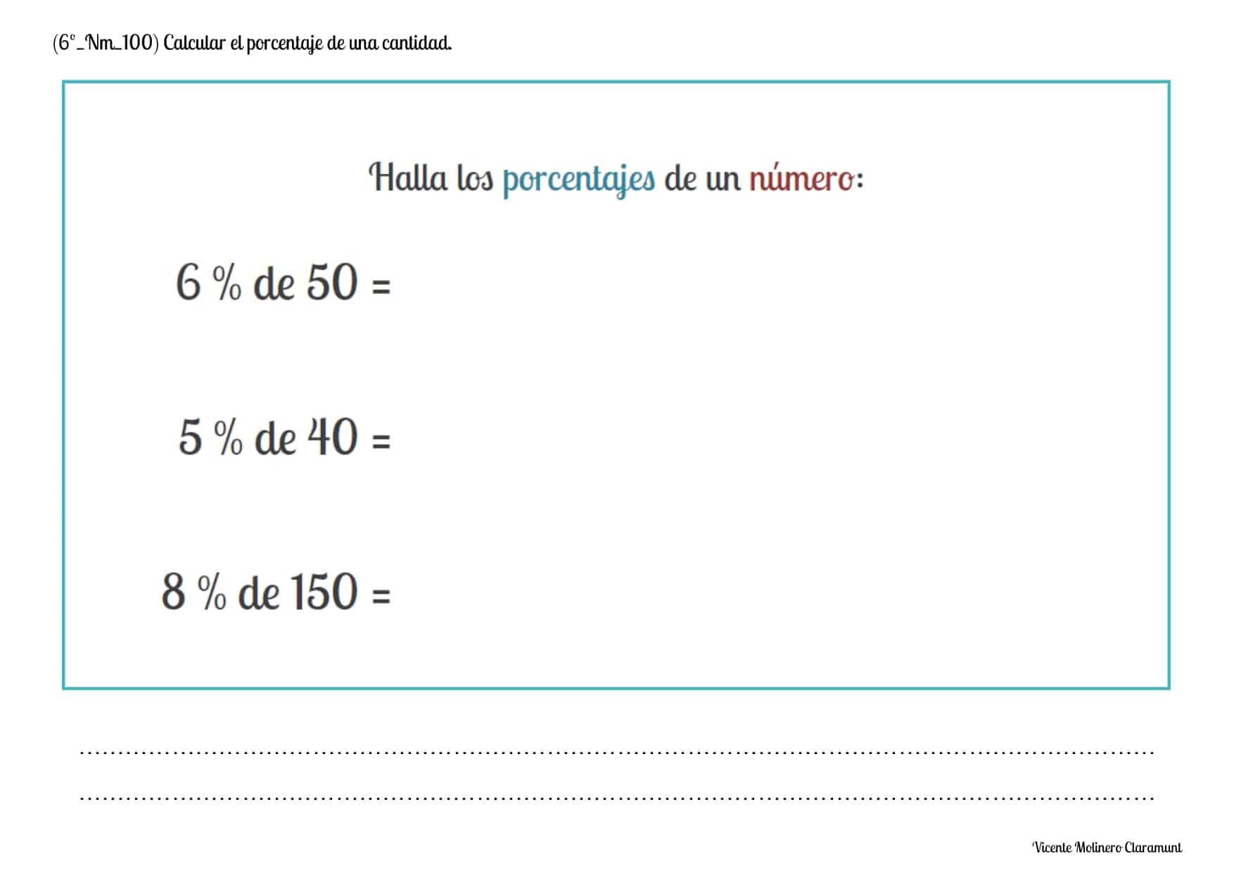 💙 PORCENTAJES 💙 Sexto Educación Primaria (11 años)