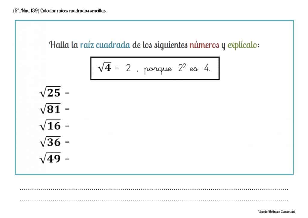 💙 RAÍCES CUADRADAS 💙 Sexto Educación Primaria