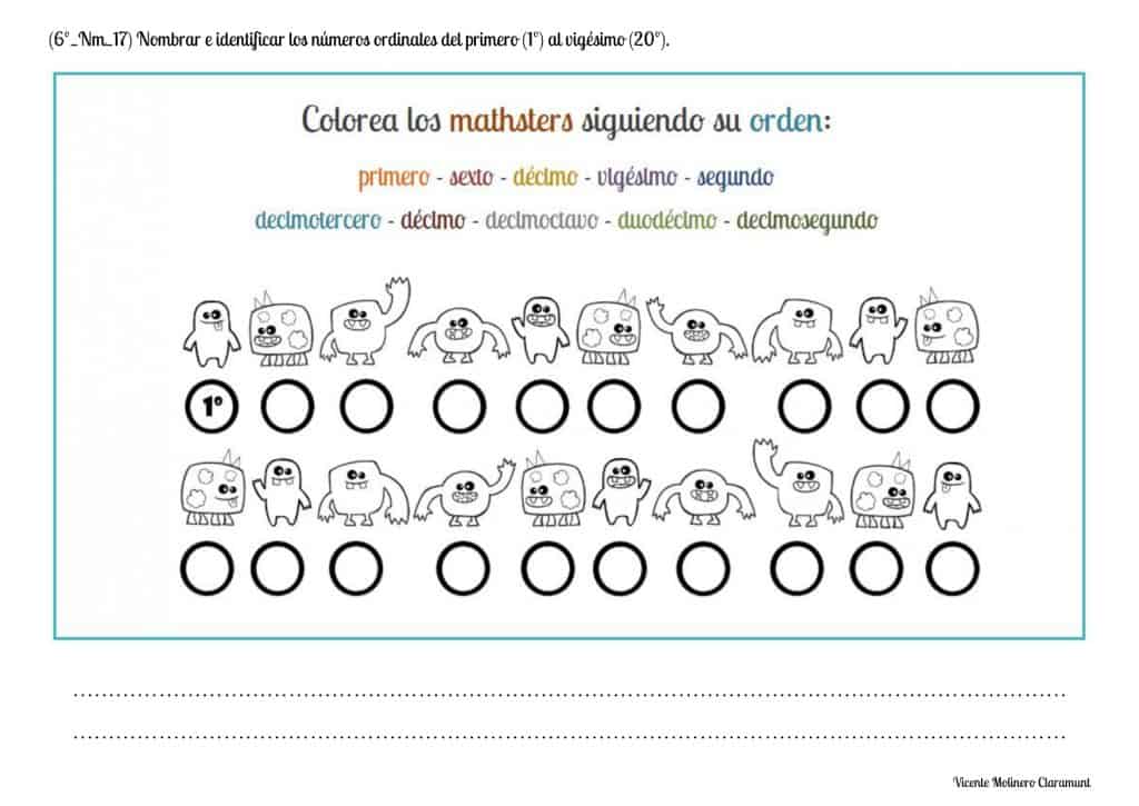 💙 NÚMEROS ORDINALES 💙 Sexto de Educación Primaria (11 años)