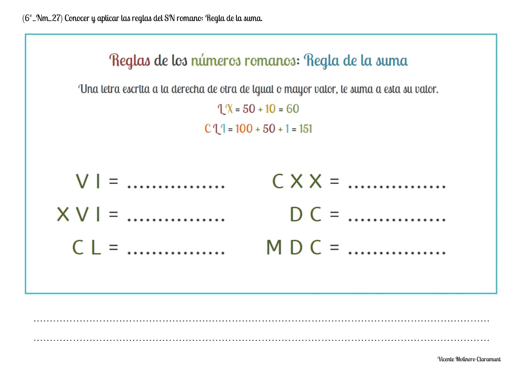 💙 NÚMEROS ROMANOS 💙 Sexto Educación Primaria (11 años)