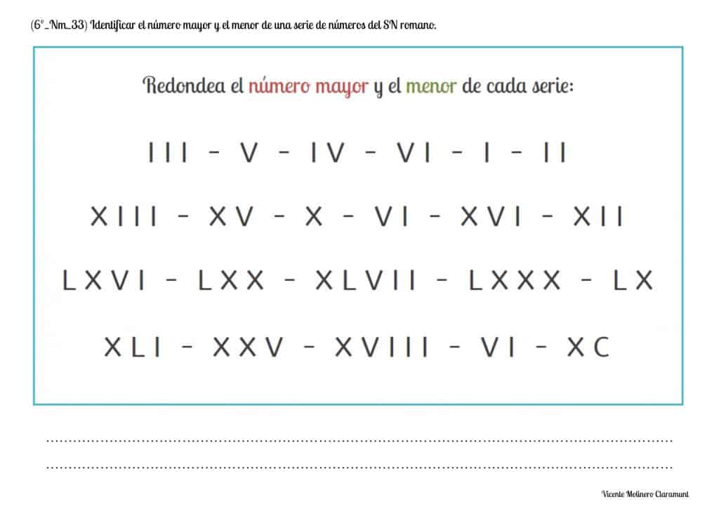 💙 NÚMEROS ROMANOS 💙 Sexto Educación Primaria (11 años)