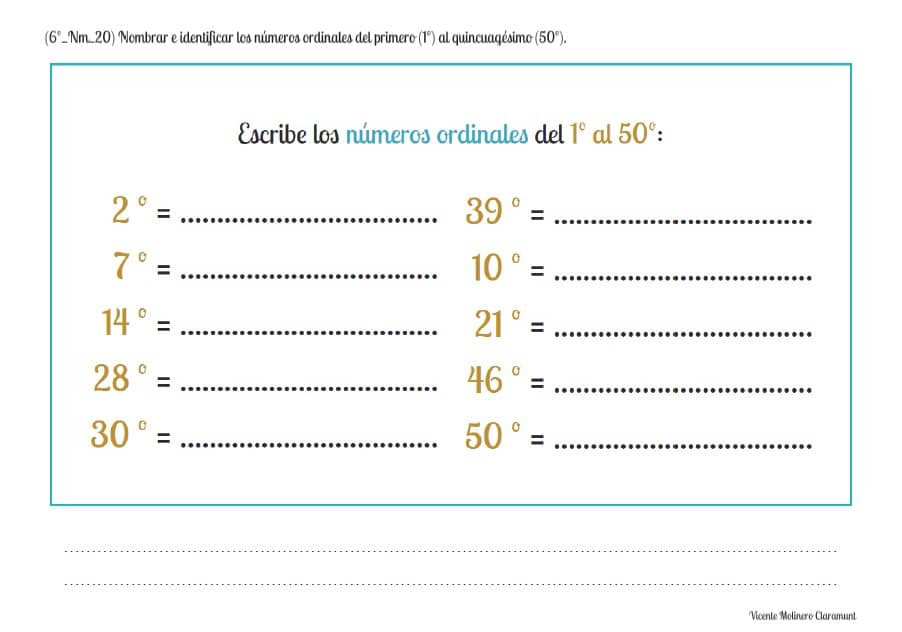 💙 NÚMEROS ORDINALES 💙 Sexto de Educación Primaria (11 años)