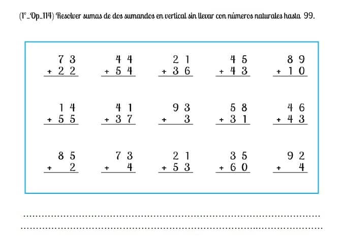 🔢 Sumar en Vertical Sin Llevar con Números hasta 99 🔢 PDF