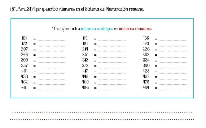 💙 NÚMEROS ROMANOS 💙 Quinto Educación Primaria (10 años)