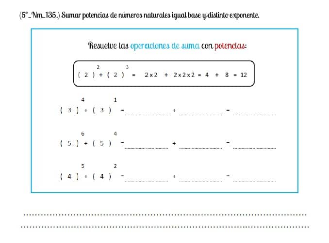 🔢 Sumar Potencias con Distinta Base y Exponente 🔢 PDF