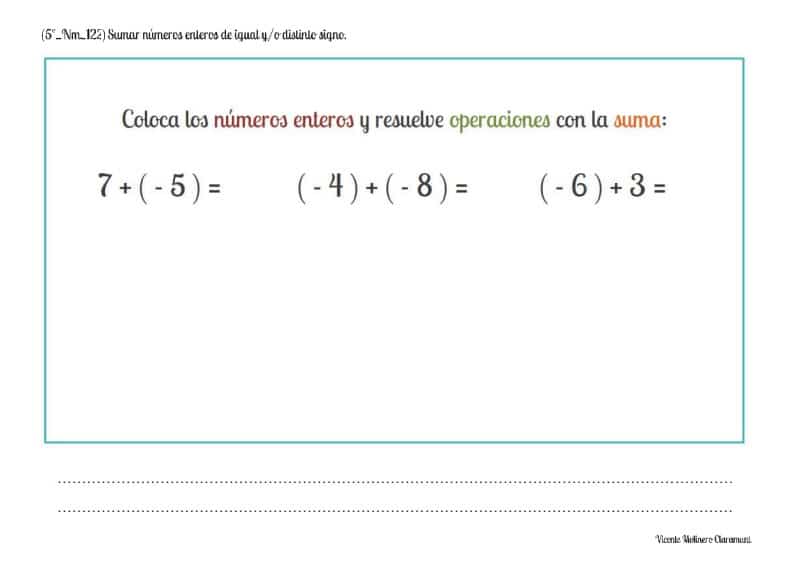 💙 NÚMEROS ENTEROS 💙 Quinto Educación Primaria (10 años)